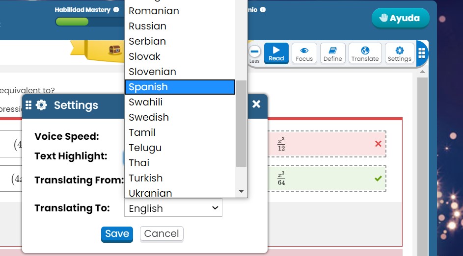 Stride Spanish Language Settings